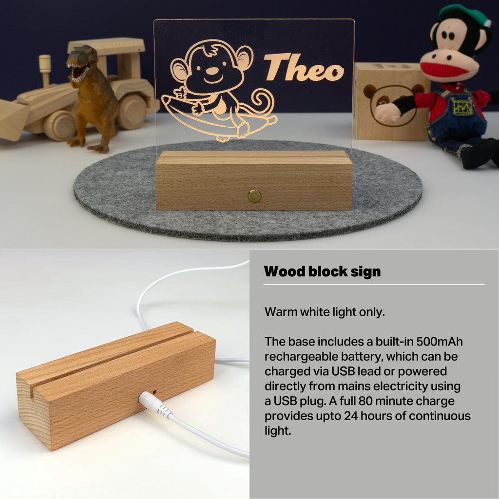 Personalised light up name plaque. Cheeky monkey LED sign – Belvedere ...