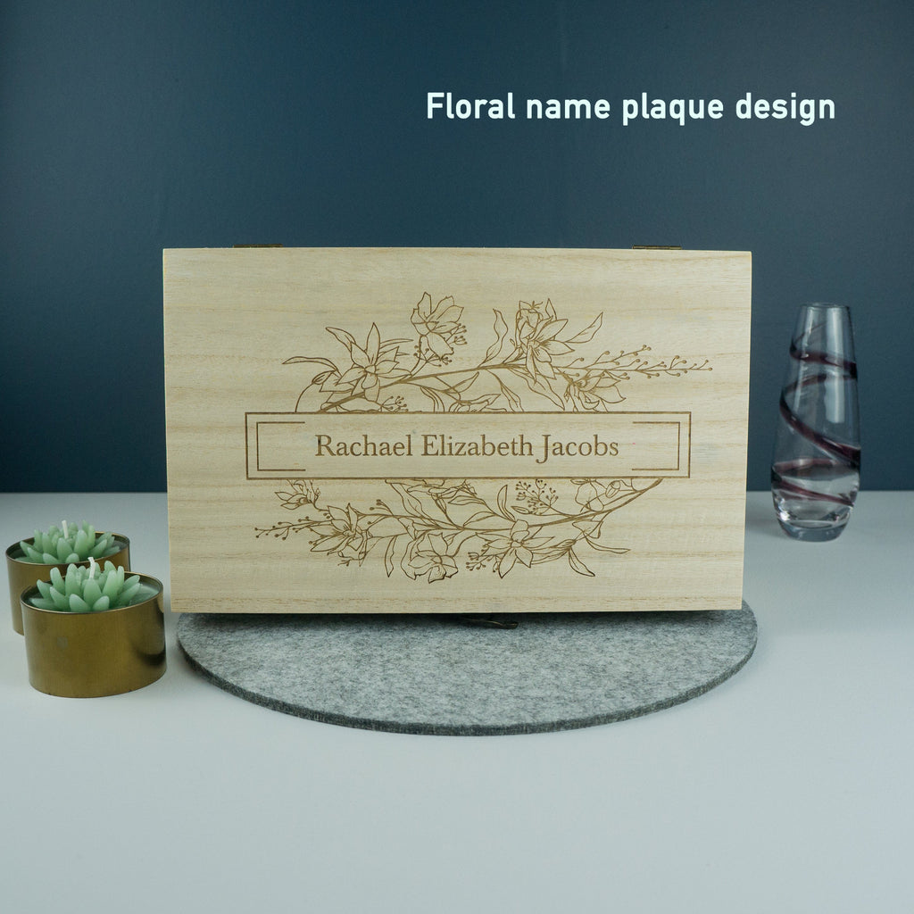 Floral wooden memory boxes. Monogram and flower wreath designs ...