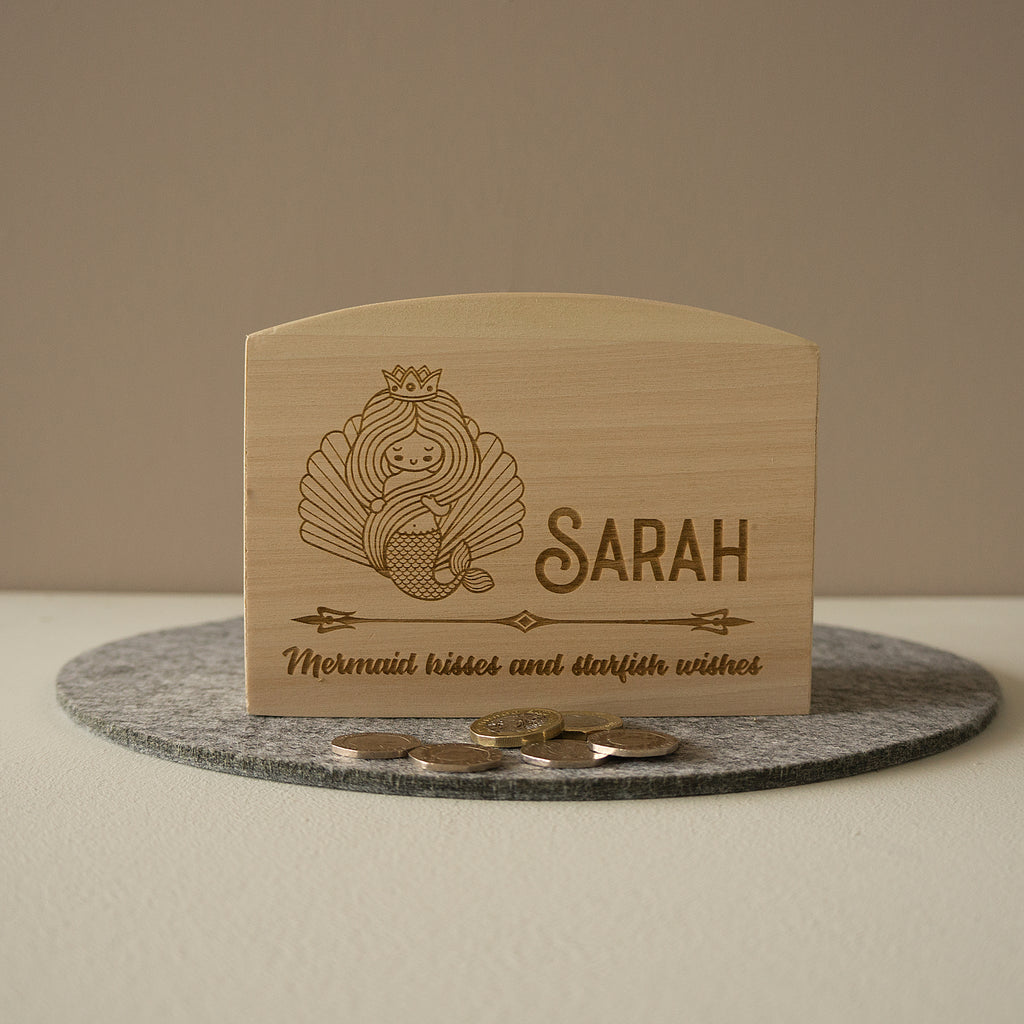 Personalised children's mermaid queen wooden money box. – Belvedere ...