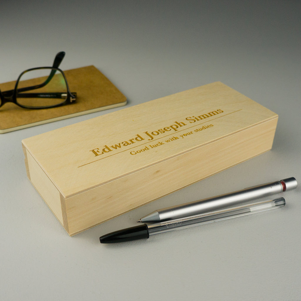 Personalised wooden pen box. Beech wood pencil case holder – Belvedere ...
