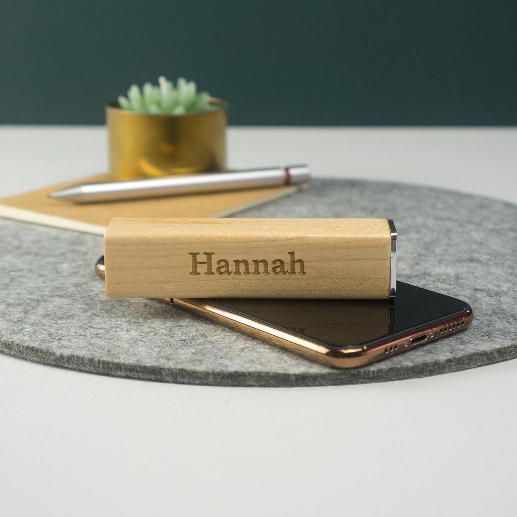 Personalised wooden USB power bank. Phone charger – Belvedere Collections