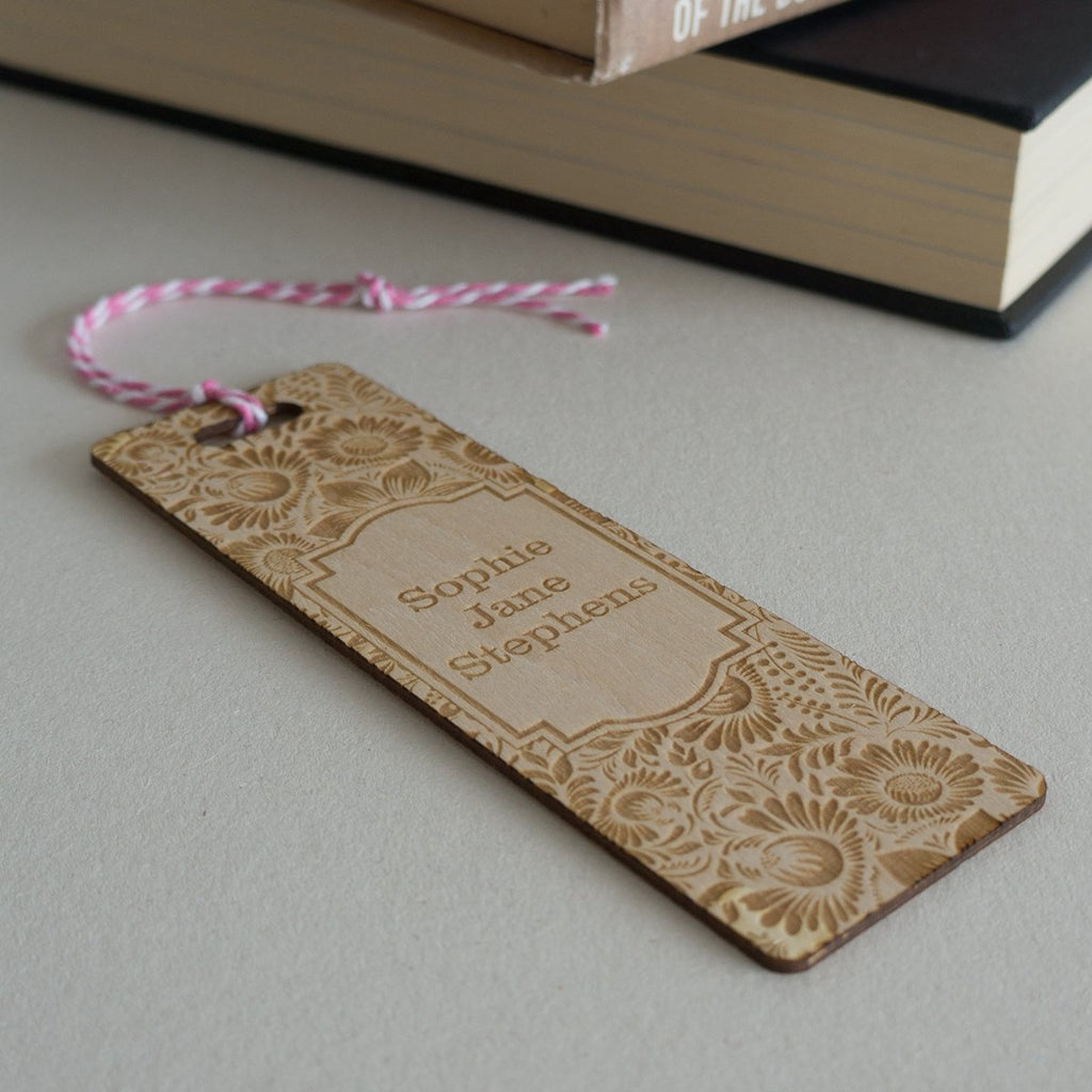 Personalised engraved bookmark featuring vintage flower design ...